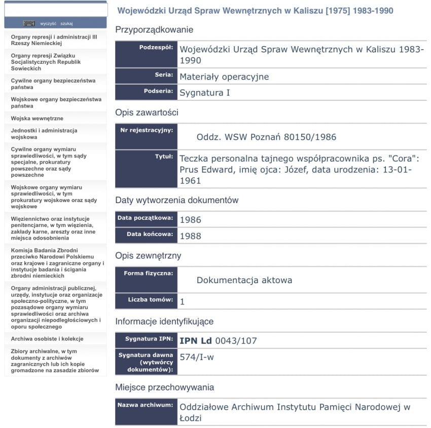 Teczka personalna tajnego współpracownika ps. „CORA„. Edward Prus ...